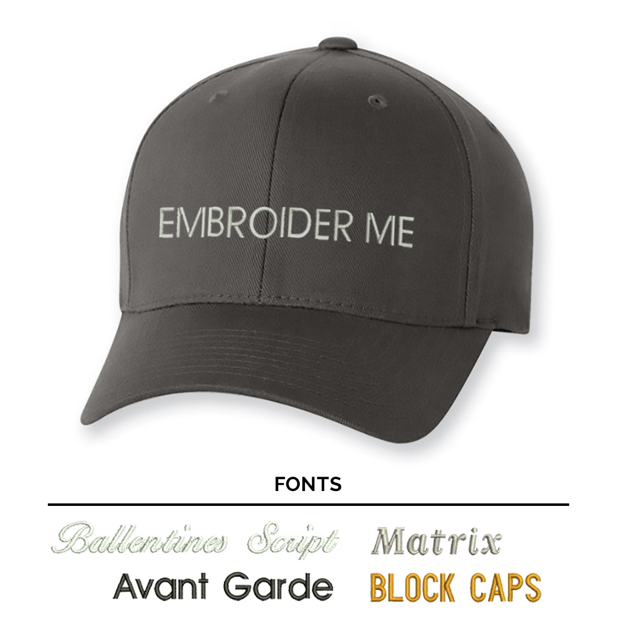 Custom Text Embroidered Dark Grey Flex-Fit Cap – MAKE Vancouver