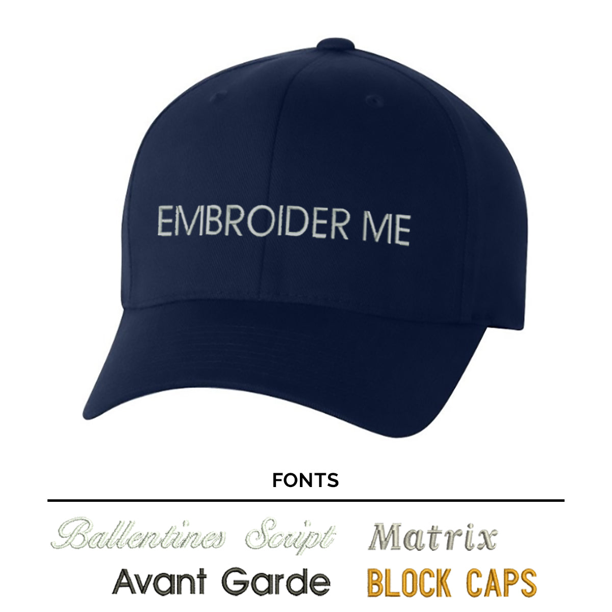 Custom Text Embroidered Navy Flex-Fit Cap – MAKE Vancouver